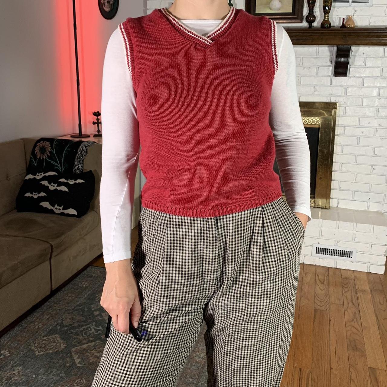 Vintage 90s preppy red sweater vest •DETAILS: cute... - Depop