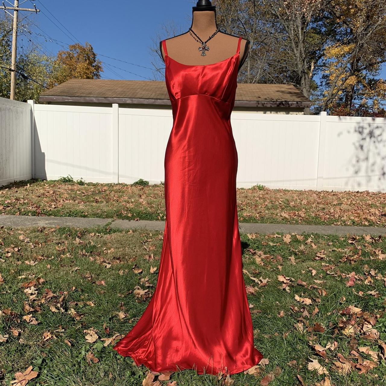 Vintage 90s vampy red satin evening gown •DETAILS:... - Depop