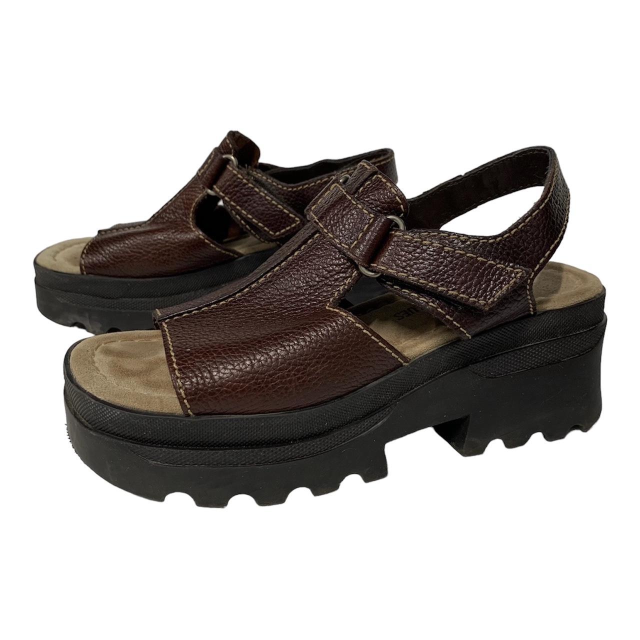 Vintage 90s brown chunky platform sandals Size 6 by... - Depop