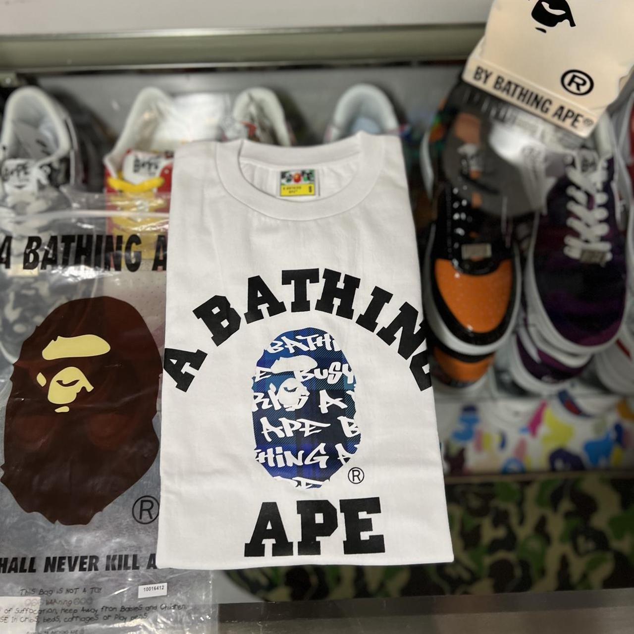 Bape college logo check tee Sz S Brand new / free 🚢 - Depop