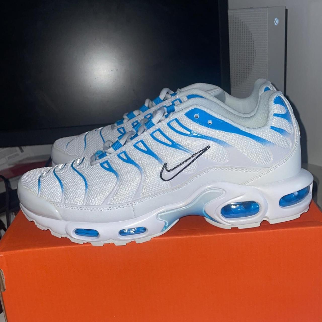 Nike White and Blue Air Max Plus TN’s 🐬 Brand New... - Depop