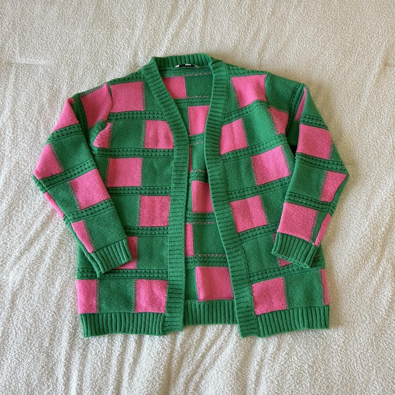Such a cute green and pink checkered sweater. Brand... - Depop