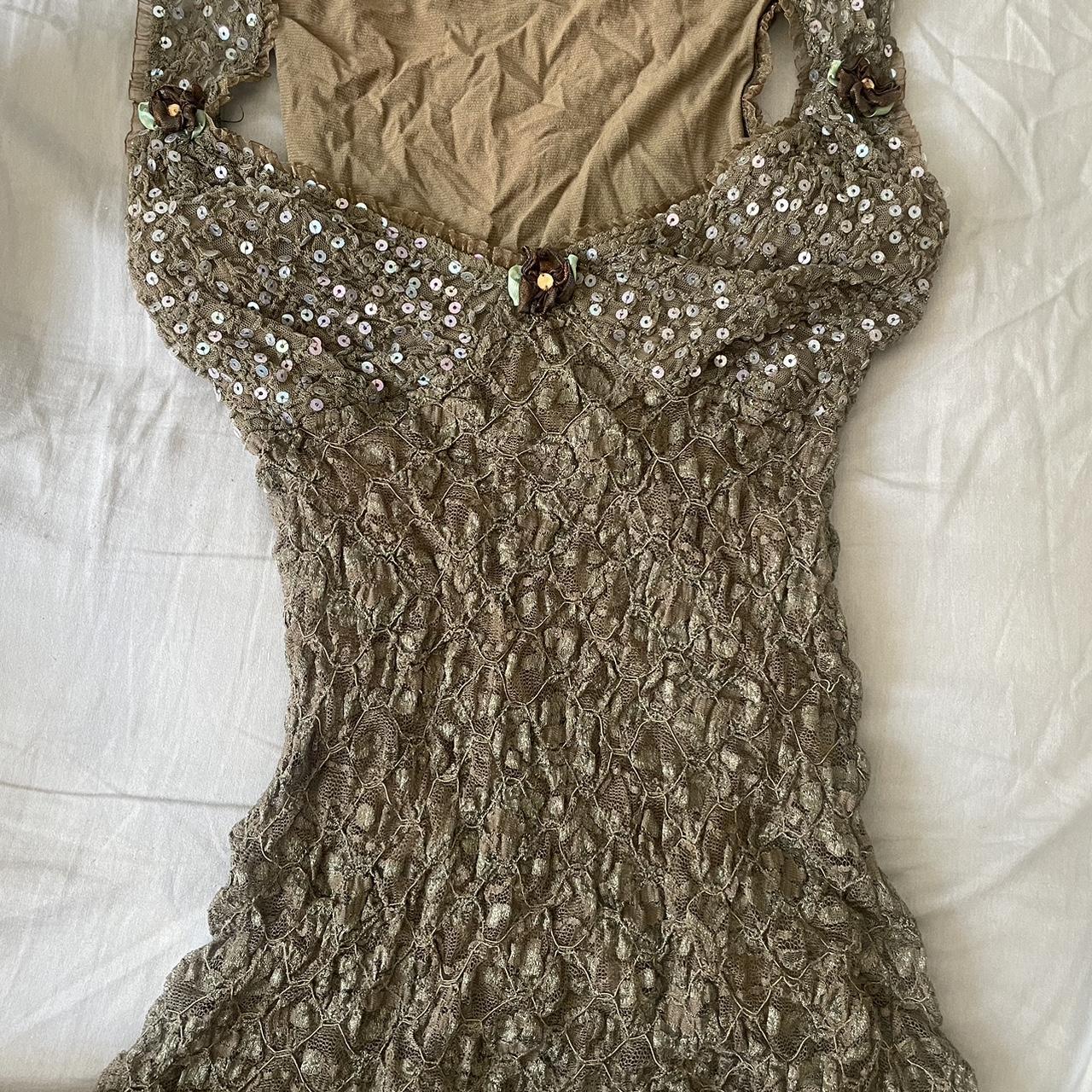 Ann Ferriday Olive Green Blouse with Sequins and... - Depop