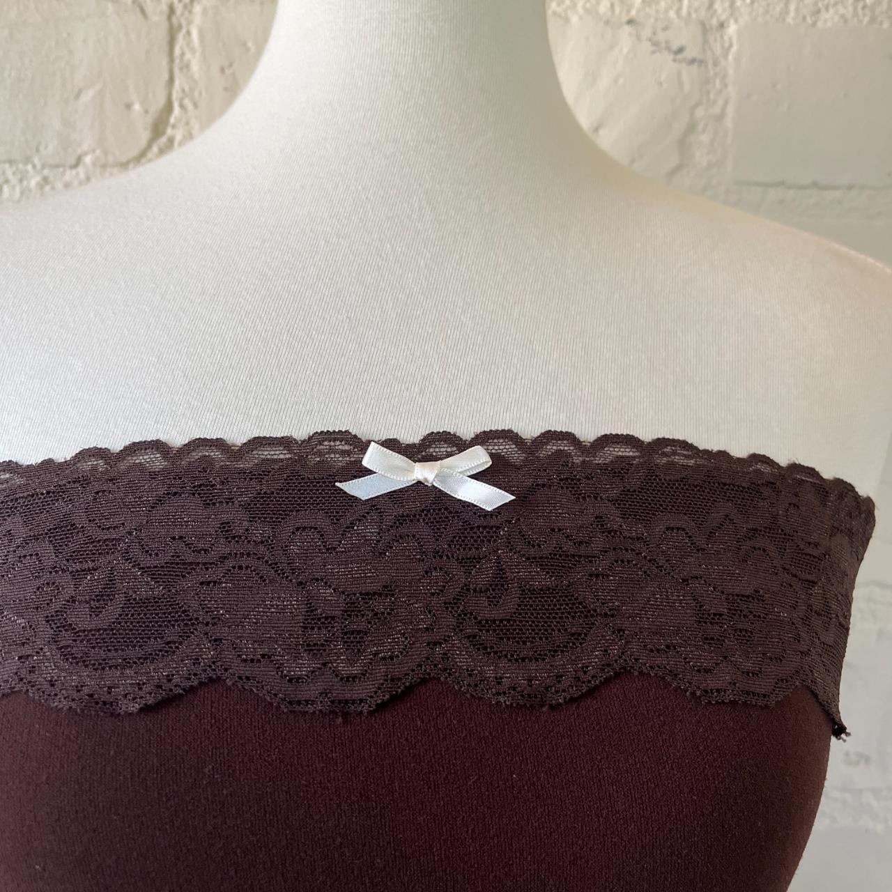 dark brown tube top sweater with brown lace and a... - Depop