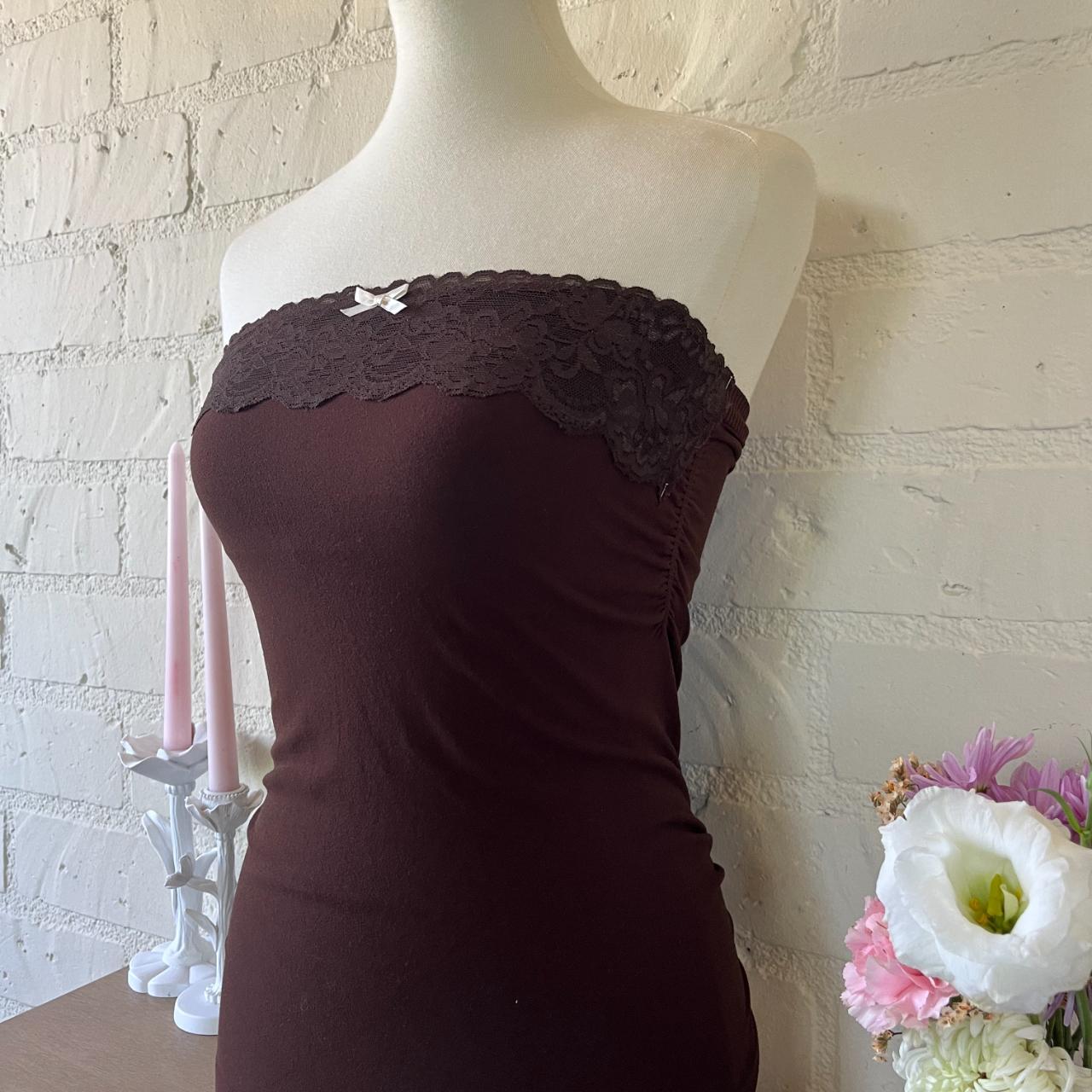 dark brown tube top sweater with brown lace and a... - Depop