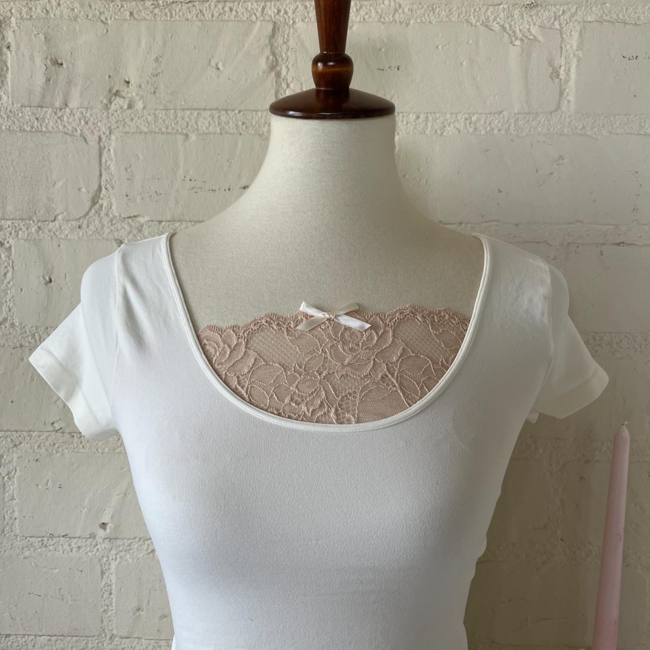 white/cream cap cream top with delicate blush lace... | Depop