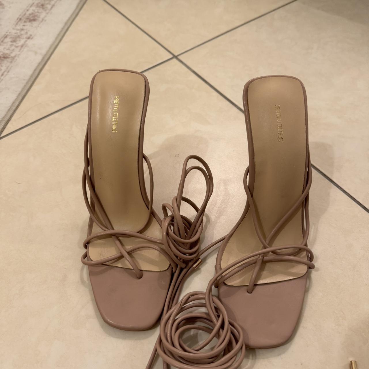 pretty little thing nude lace up heels 4 inch heel... | Depop