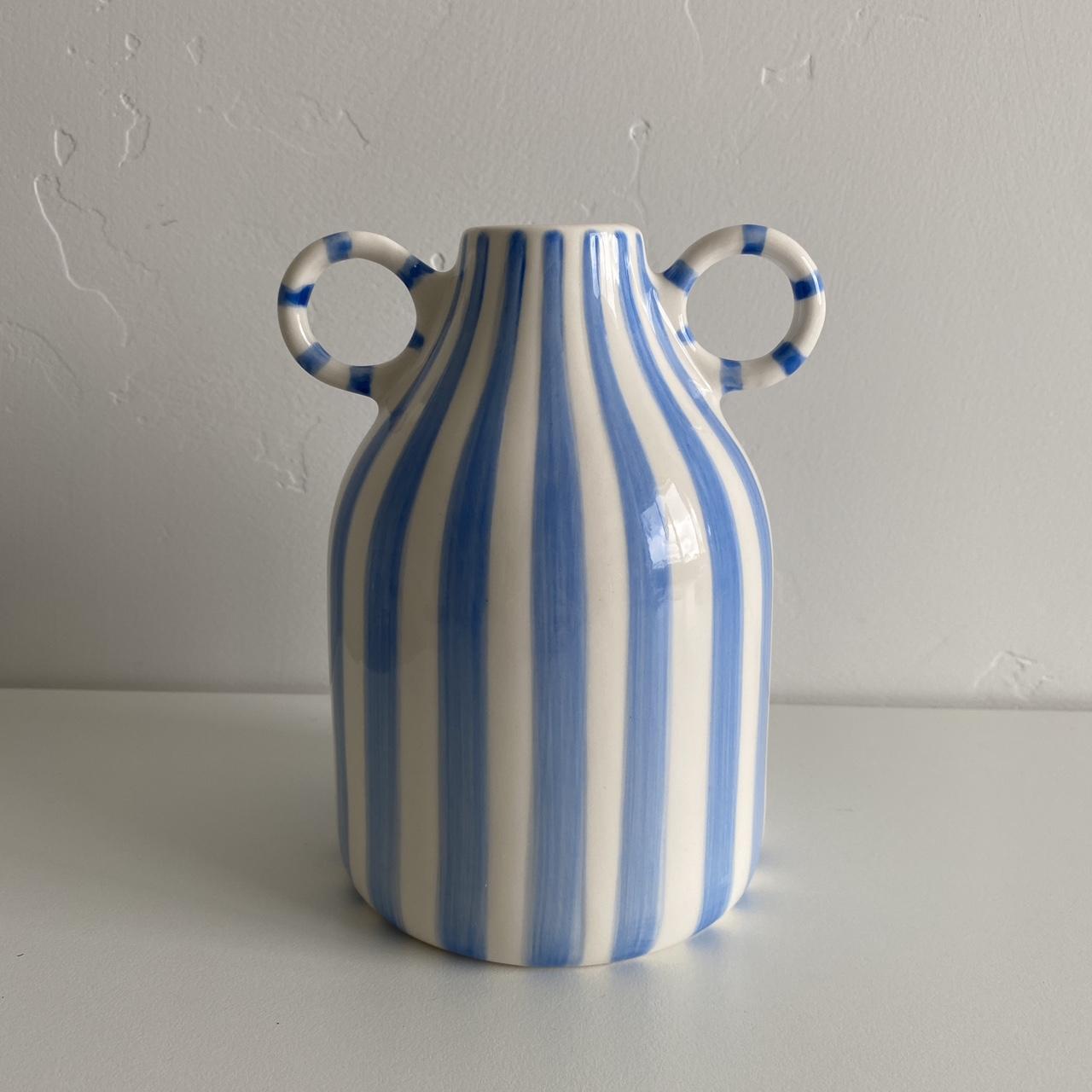 Small blue striped vase | Depop
