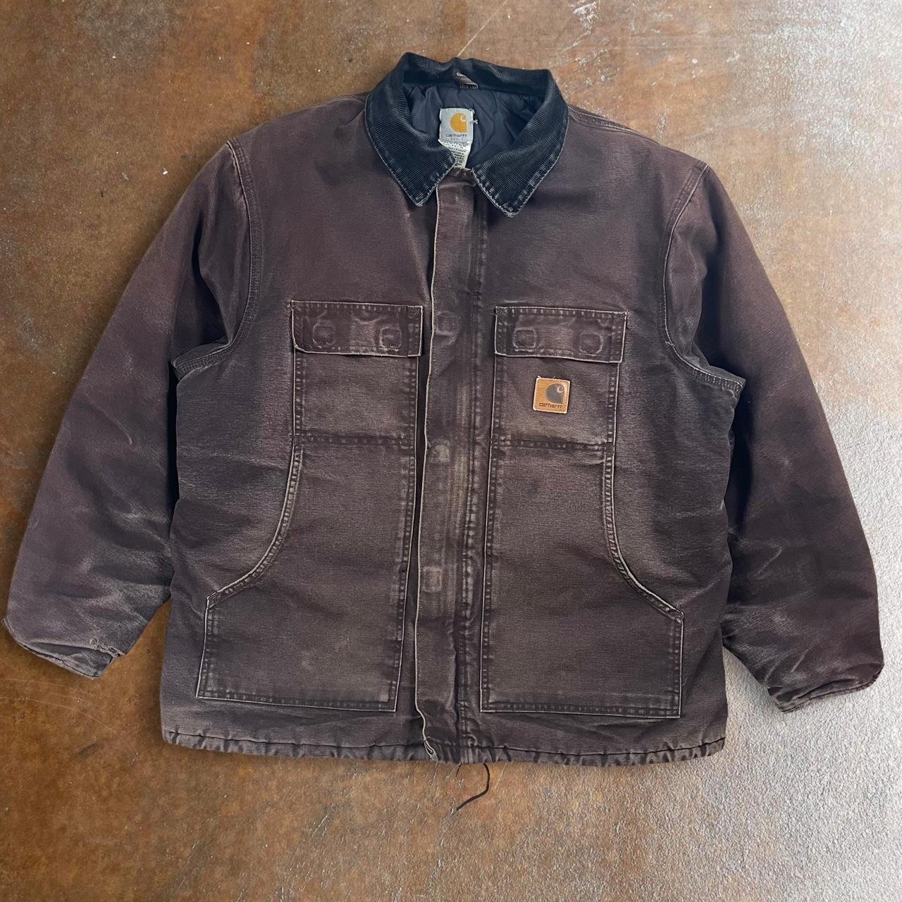 Carhartt brown chore jacket sun faded XL.... - Depop