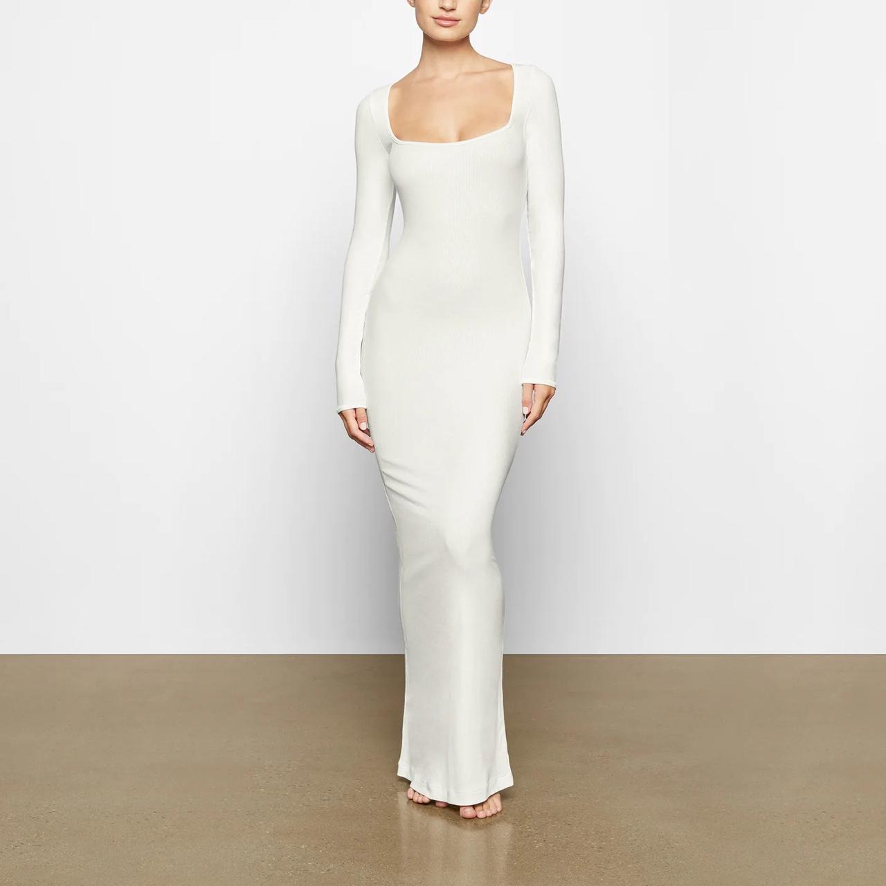 Skims Women's White and Silver Dress | Depop