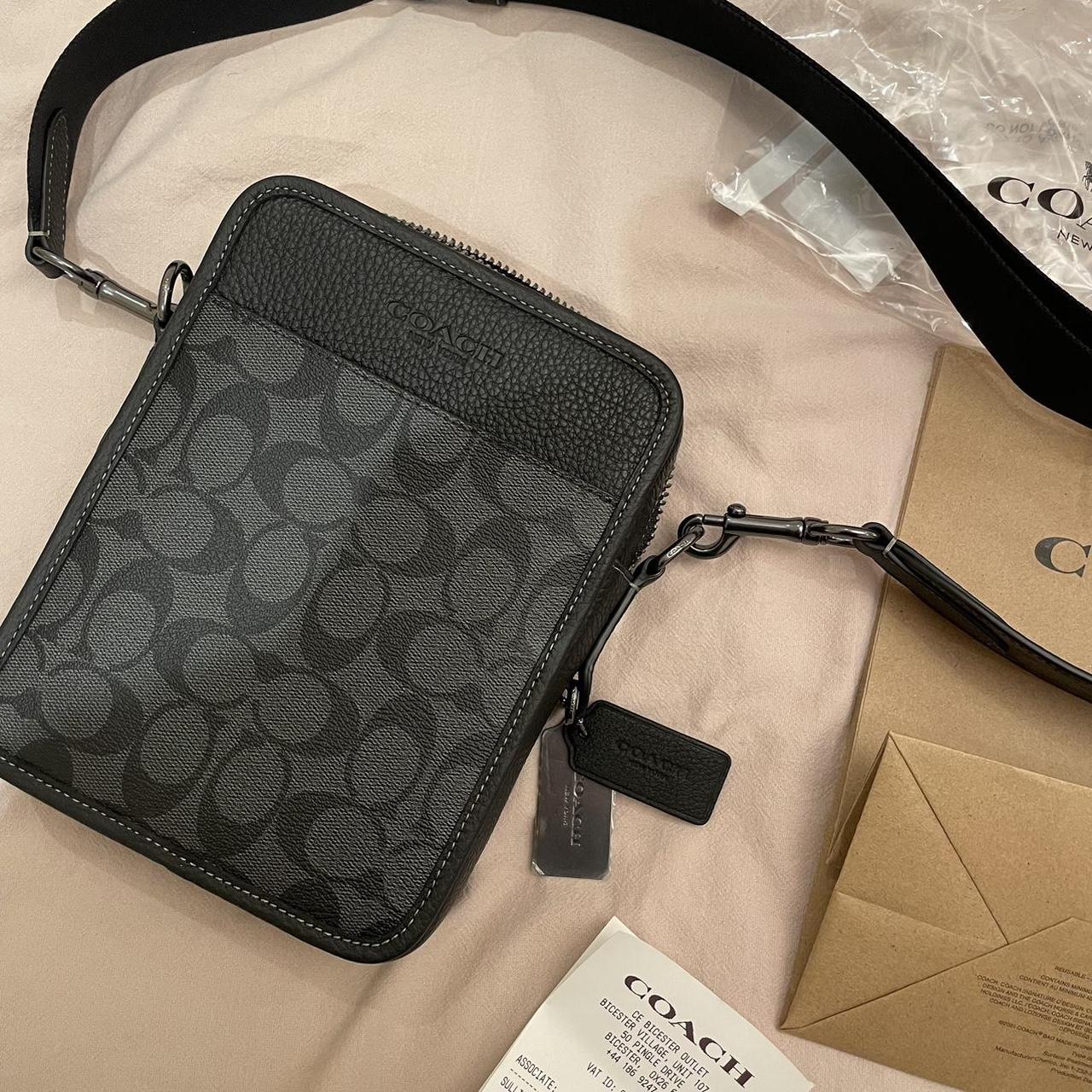 Coach Men’s side leather bag Color- Black/... - Depop