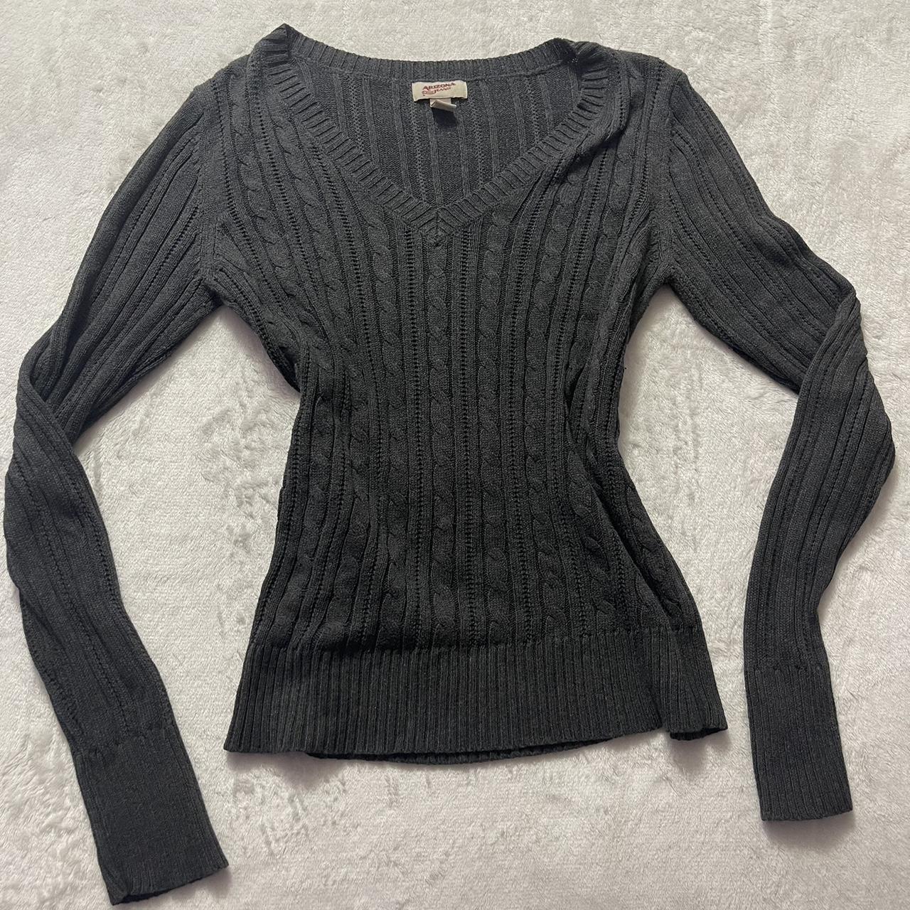 dark grey v neck sweater ˖ ࣪ size large but has a... - Depop