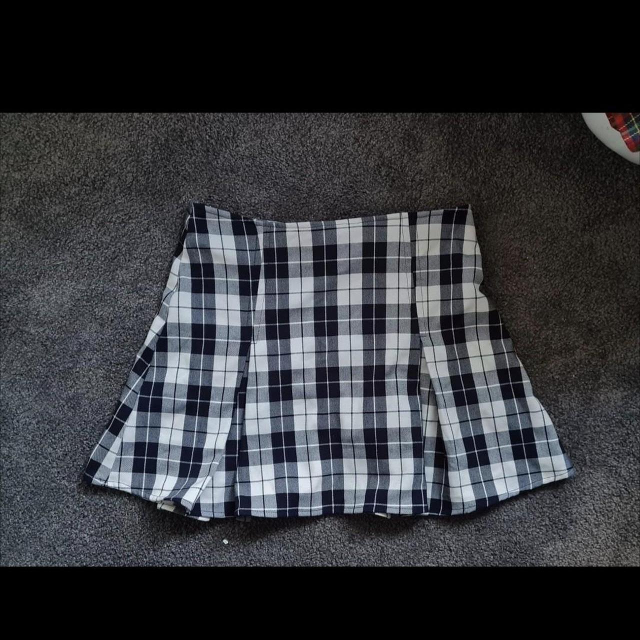 Black And White Tartan Mini Skirt Depop