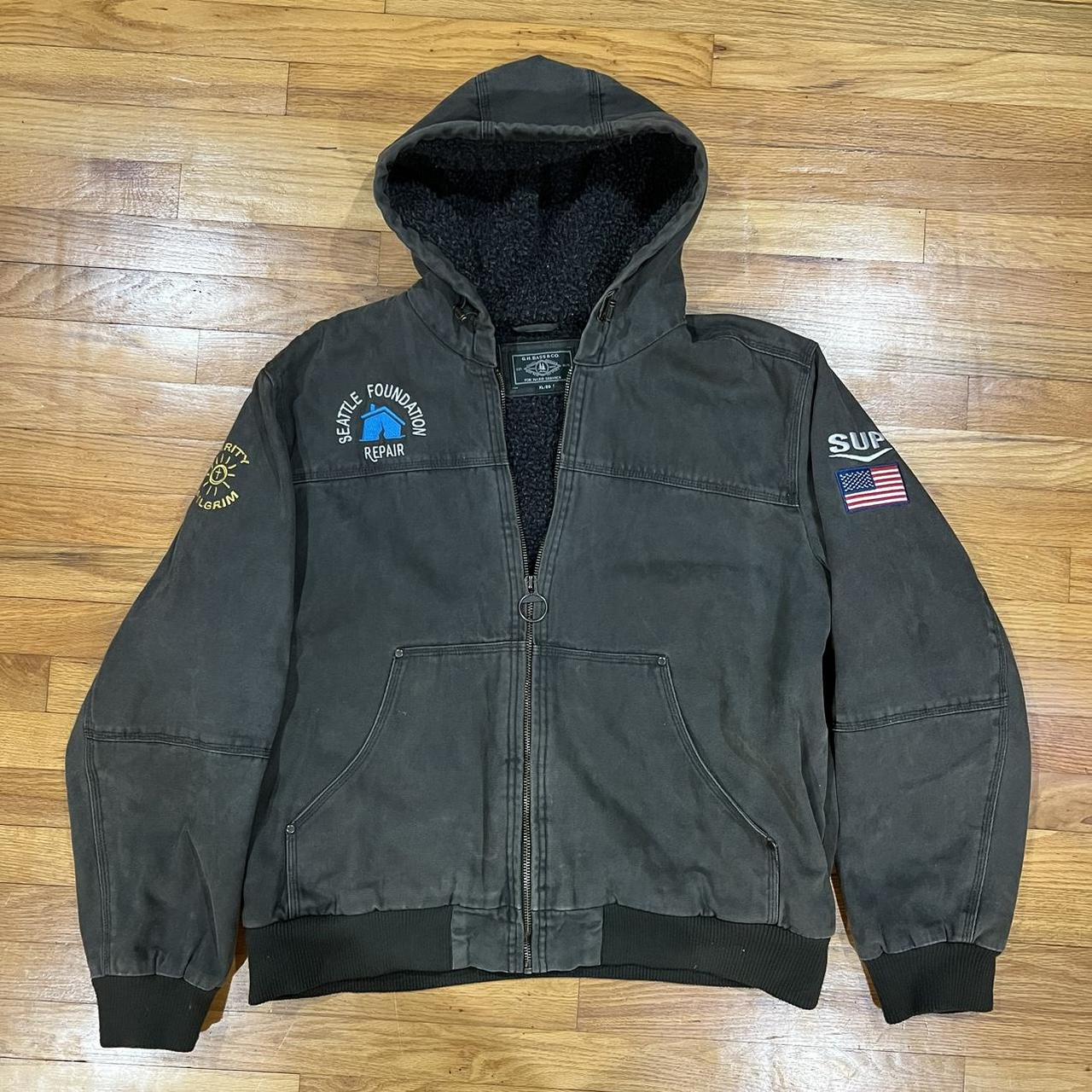 Faded Dark Grey Detroit Carhartt -like jacket with... | Depop