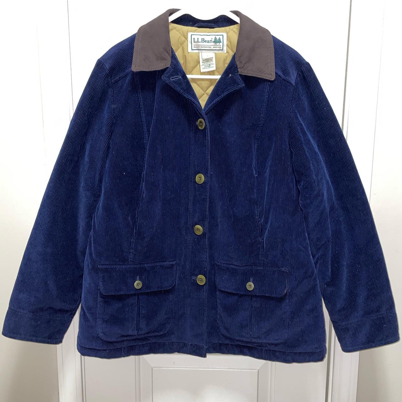 Navy L.L. Bean Corduroy Button Up Jacket with a Gold... - Depop