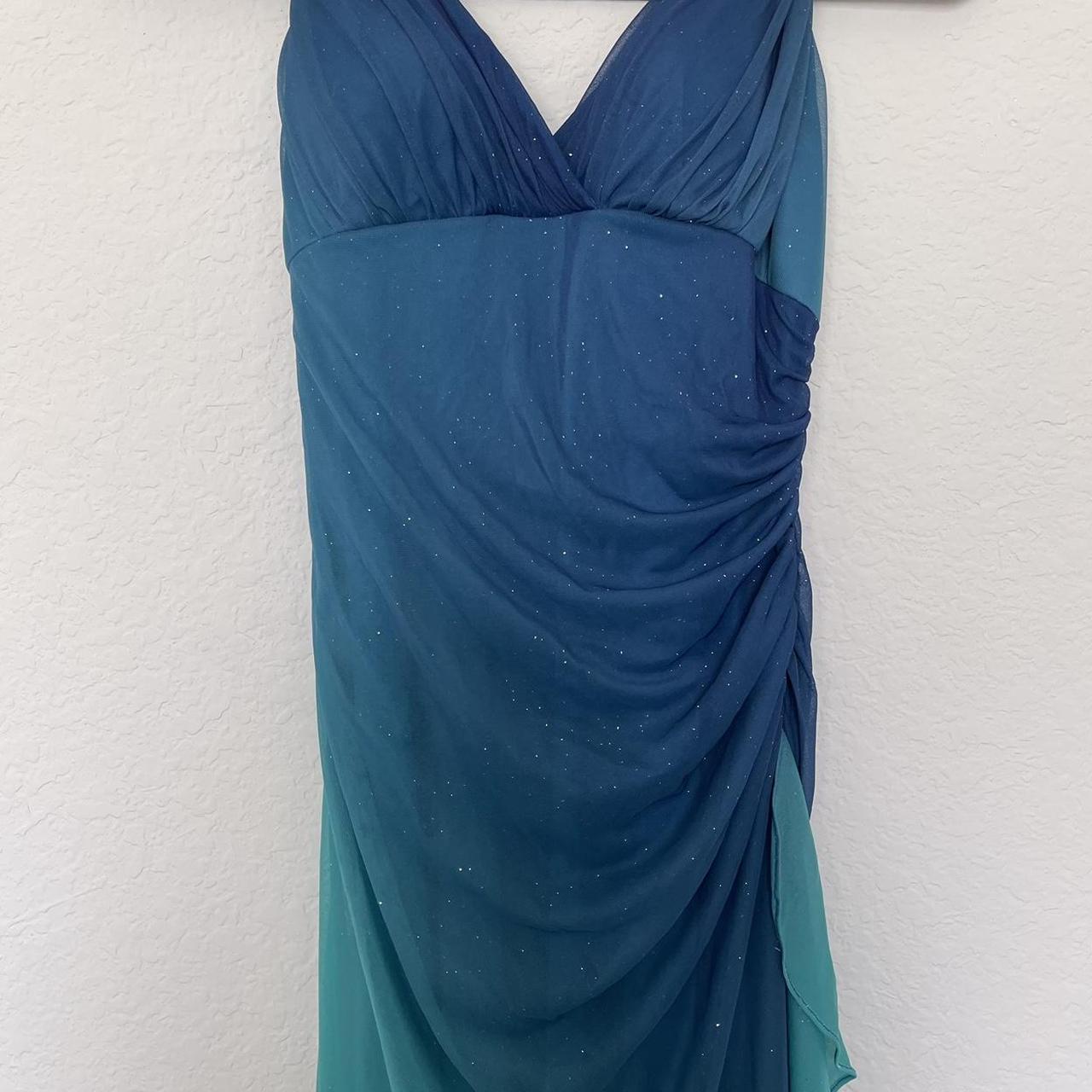 Blondie Nites Women's Blue and Green Dress | Depop