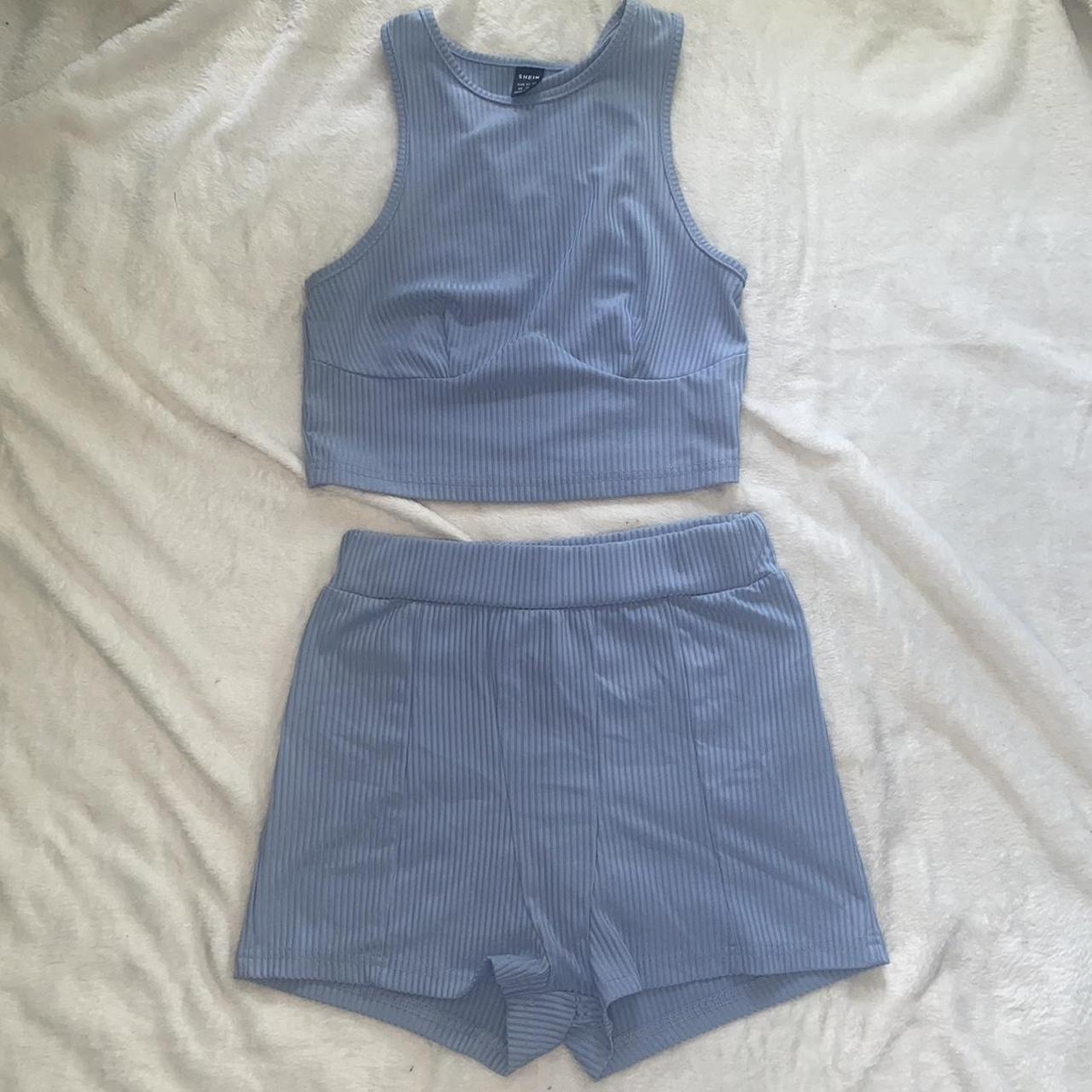 SHEIN set blue top and short set size xs great... - Depop