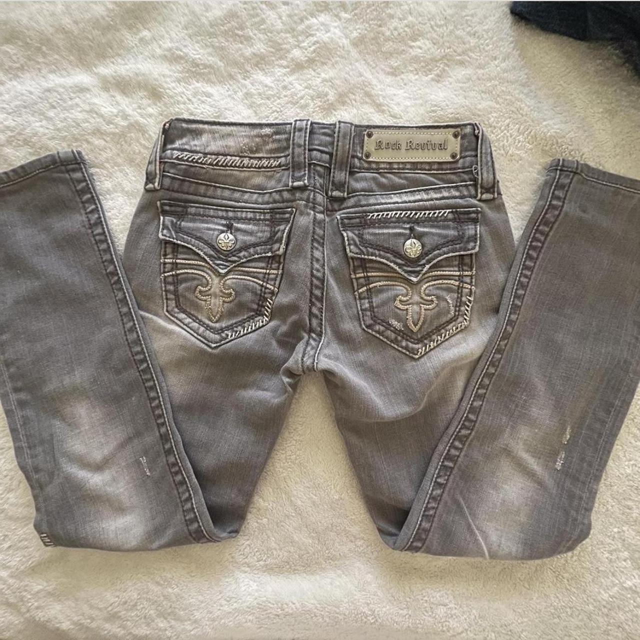 Rock Revival grey and silver jeans Size 25 straight... - Depop