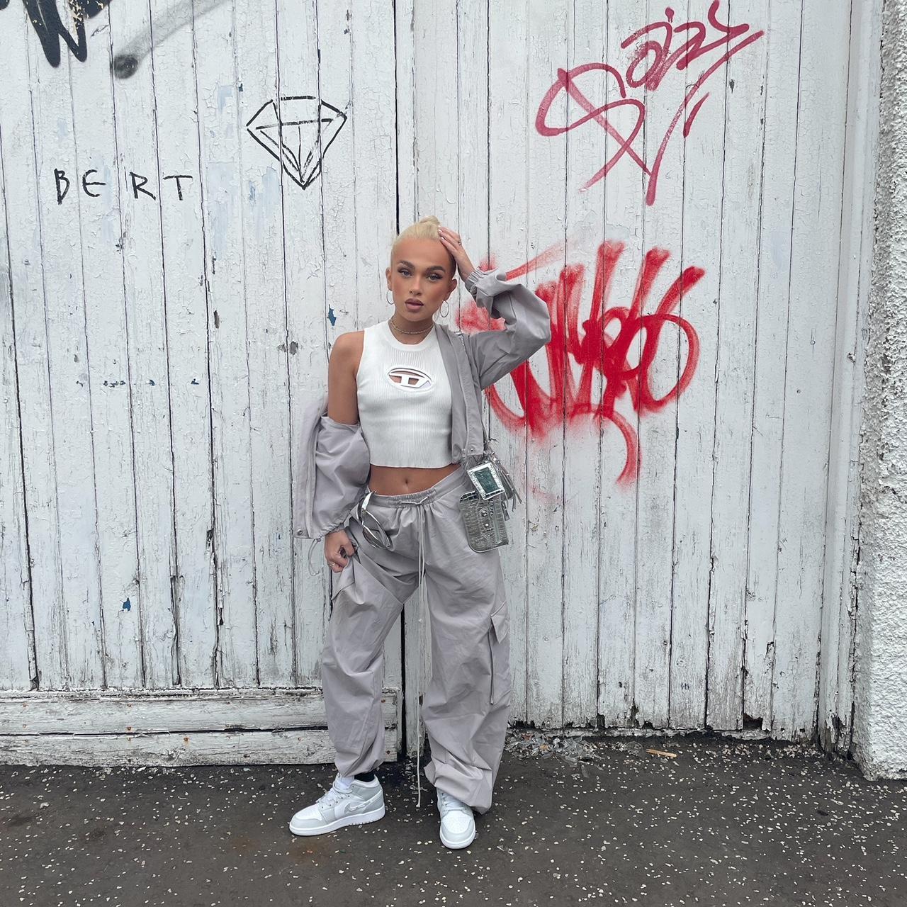 Grey shell parachute tracksuit from plt both a size... - Depop