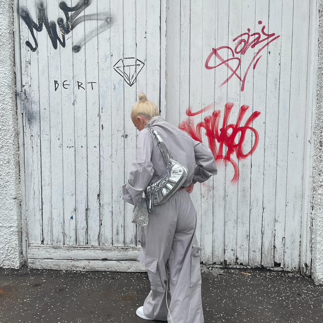 Grey shell parachute tracksuit from plt both a size... - Depop