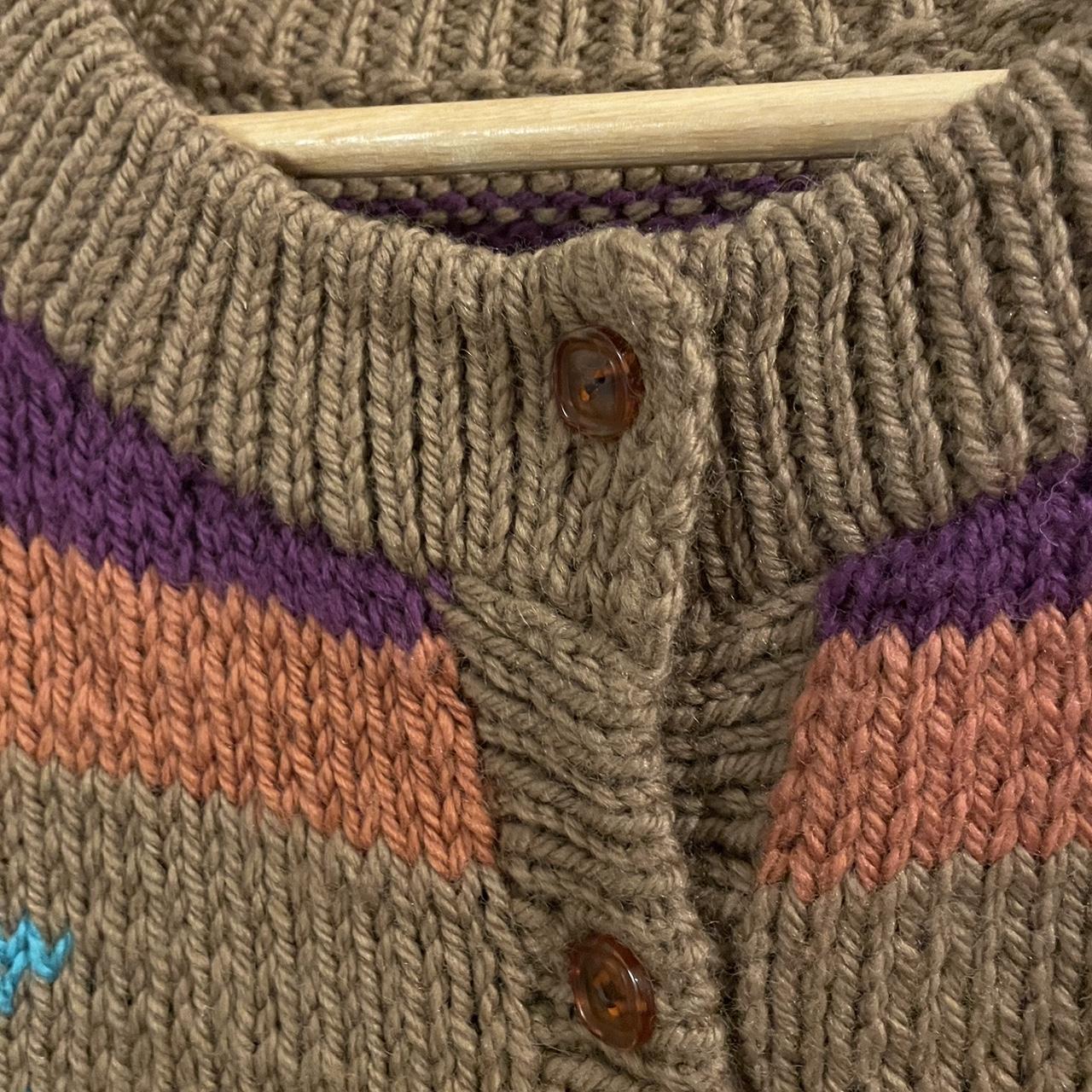 Multi-coloured knitted cardigan with a boho... | Depop