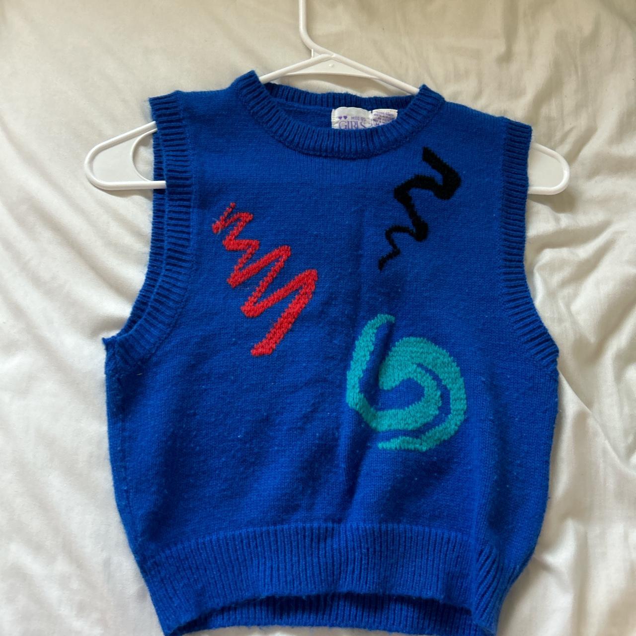 cropped blue sweater vest never worn m but fits... - Depop