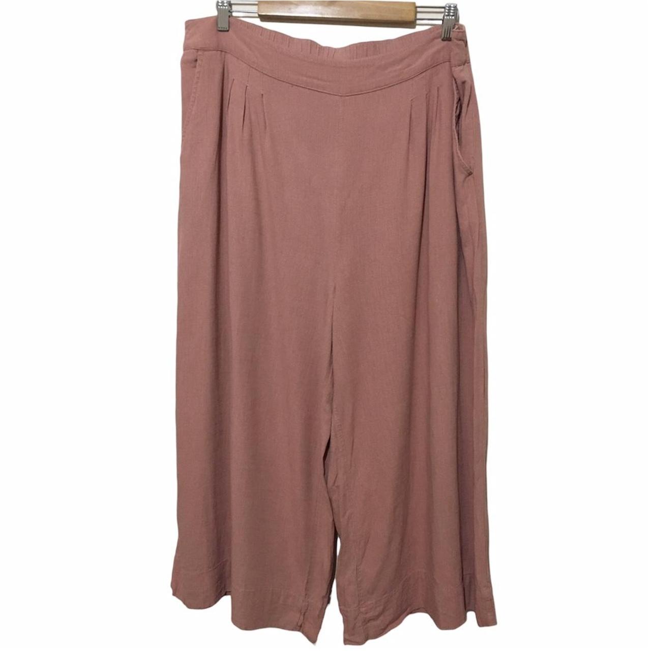boho minimalist linen dusty pink palazzo / culottes... - Depop