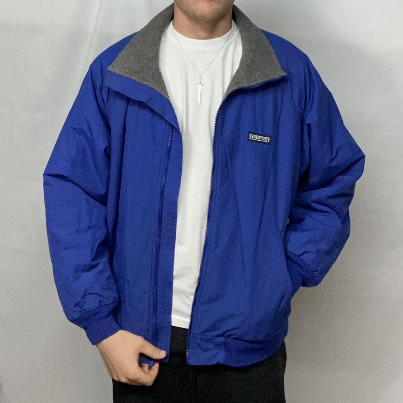 Lands' End Men's Grey and Blue Coat | Depop