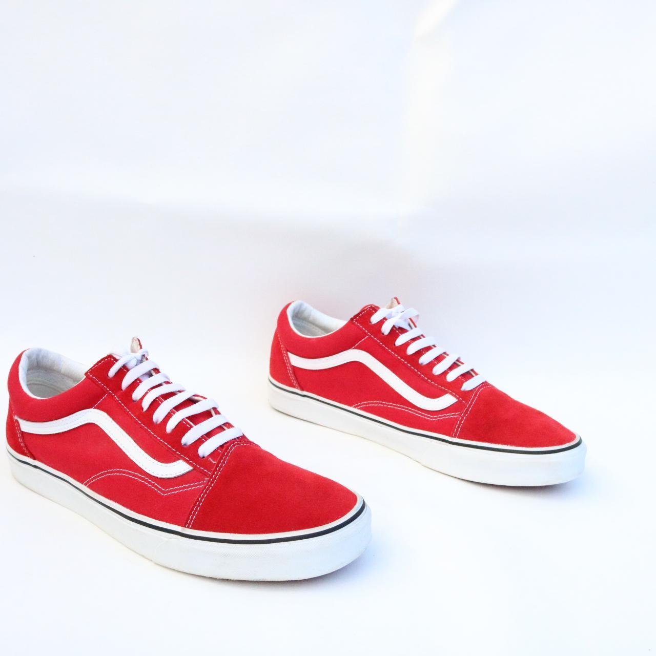 This is a pair of Vans Old Skool red lace shoes size... - Depop