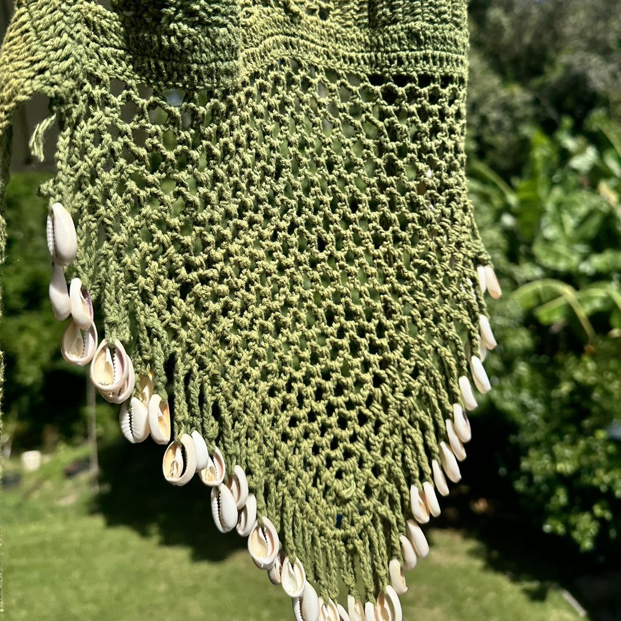 Green Crochet Shell Top Small Good Condition - sun... - Depop
