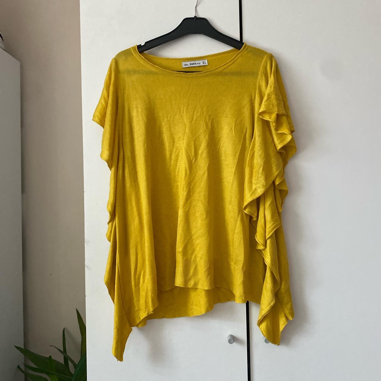 Zara yellow knit waterfall shirt blouse top size... - Depop