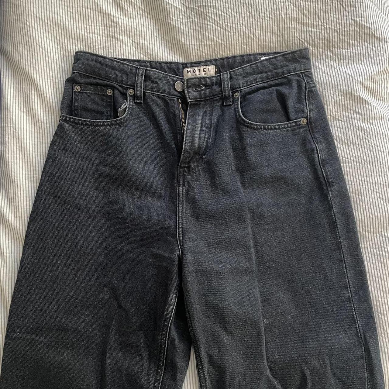 Motel rocks mid rise wide leg jeans in dark blue... - Depop
