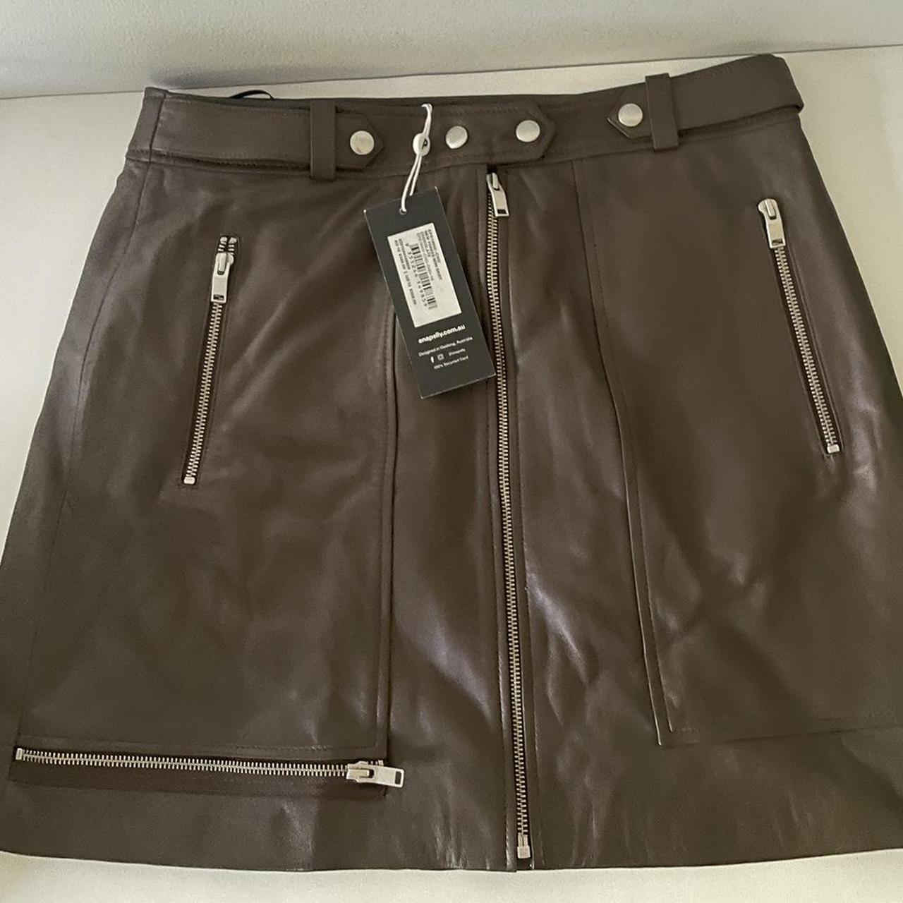 Ena pelly size 16 brown real leather skirt. Runs... - Depop