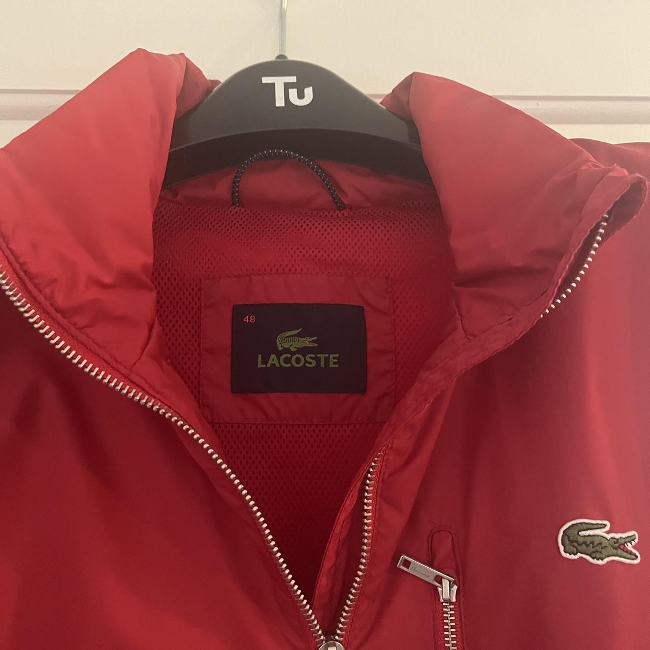 lacoste red jacket hood inside the coat - Depop