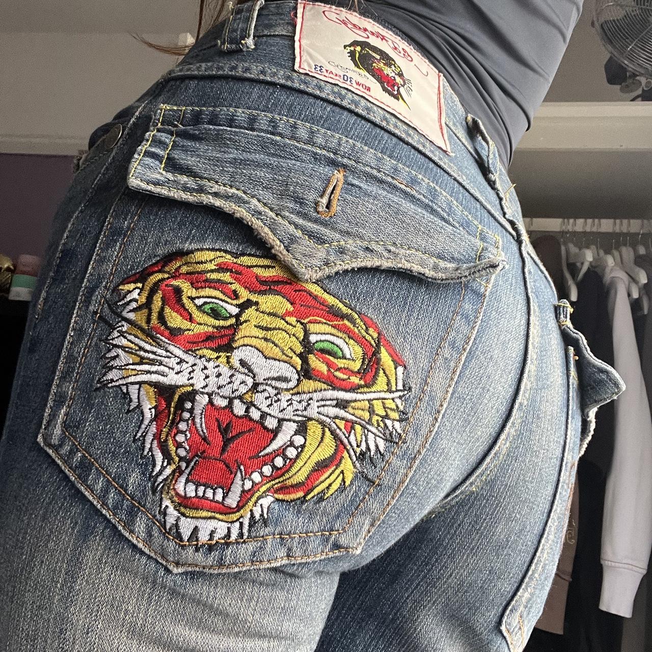 Ed Hardy tiger denim jeans Tiger on the pocket... | Depop