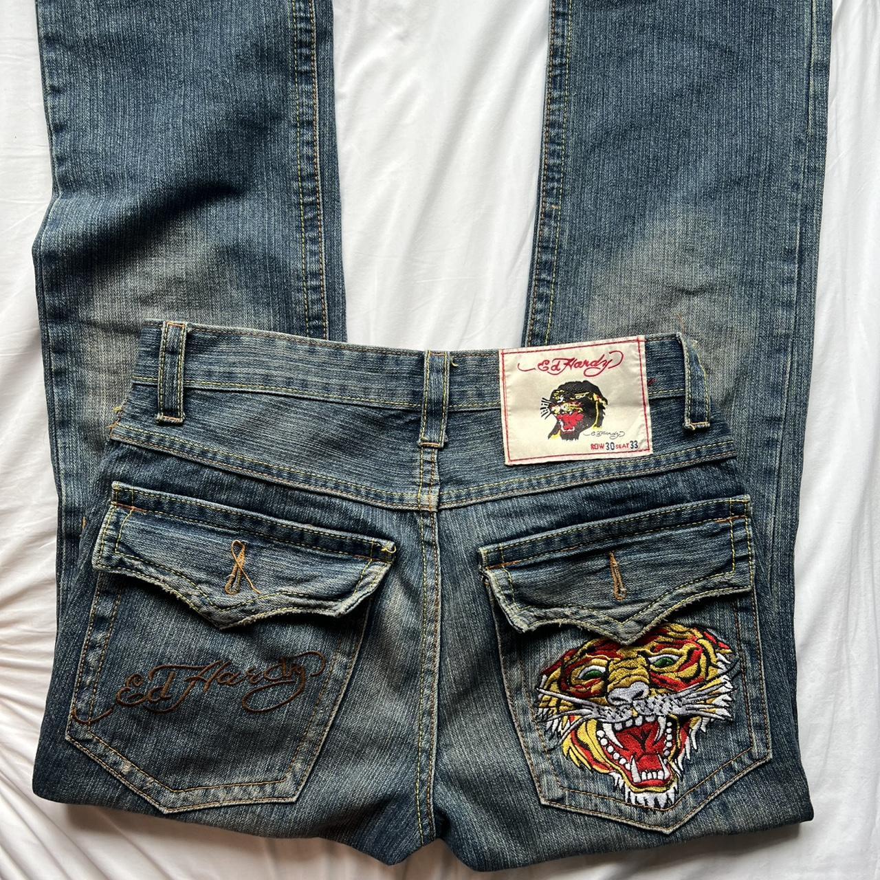 Ed Hardy tiger denim jeans Tiger on the pocket... | Depop