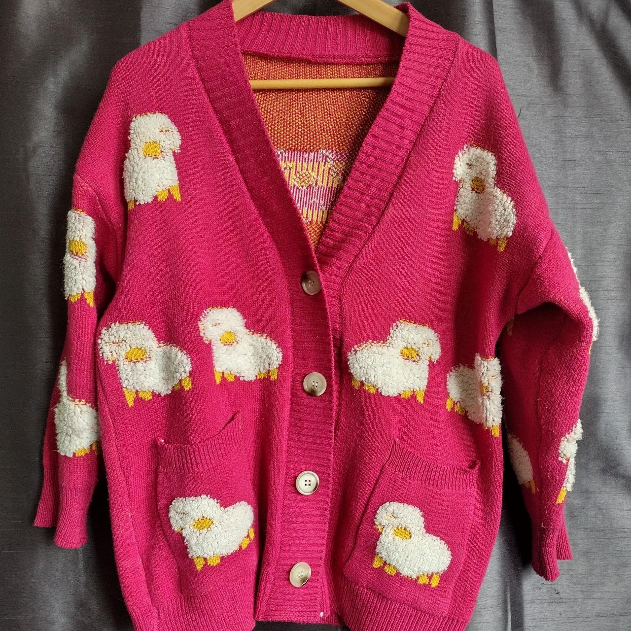 hot pink kawaii sheep cardigan! so so adorable :) - Depop
