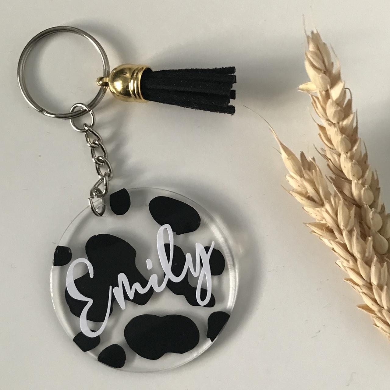 Cow pattern personalised Keyring Message for the... - Depop