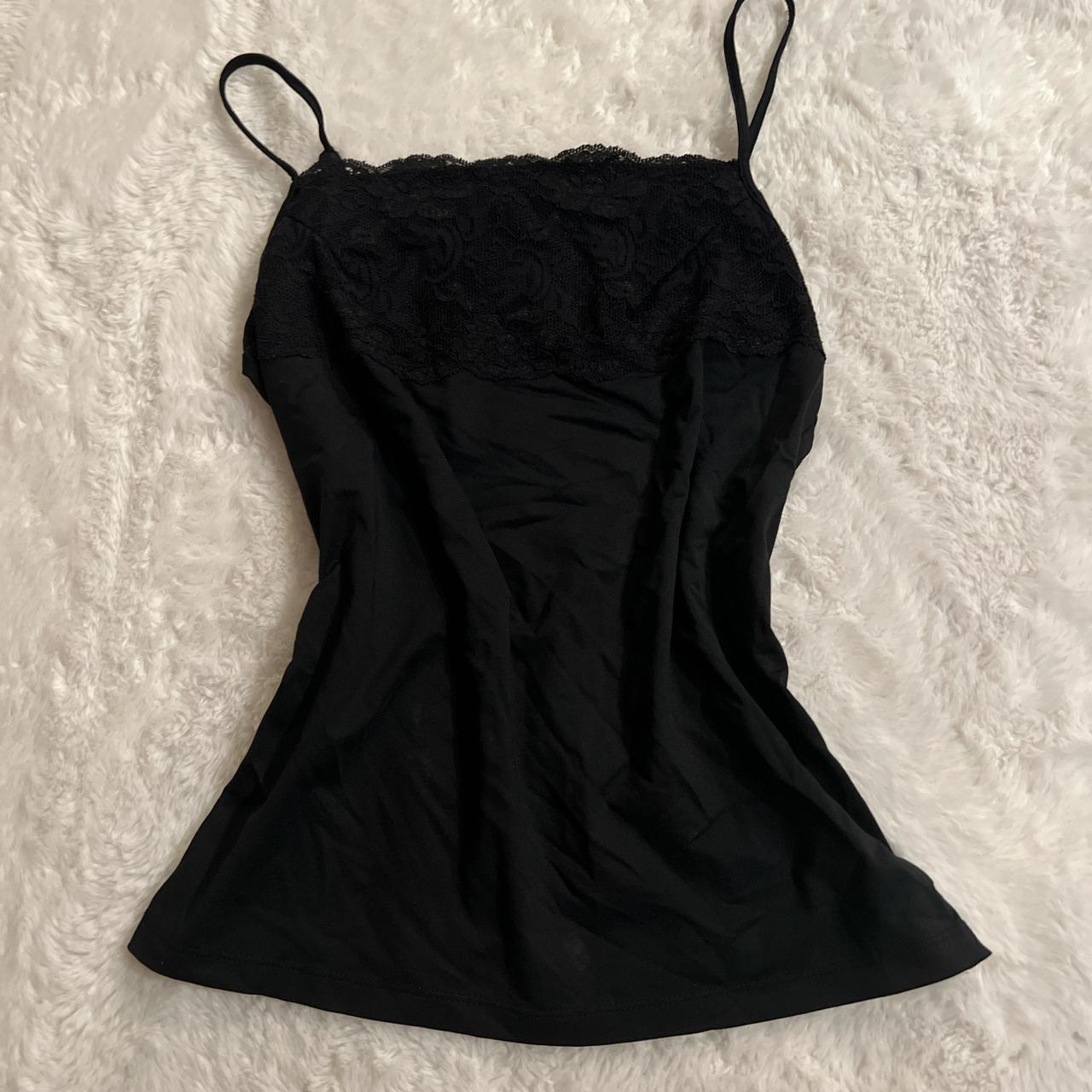 Black lace cami top with adjustable straps - Depop