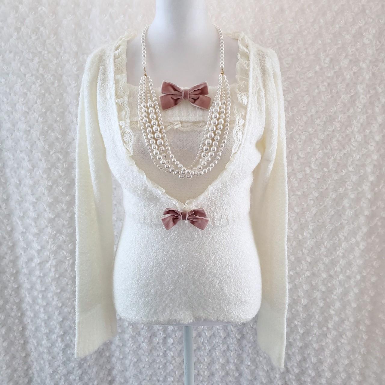 Ivory cream fuzzy knit coquette camisole top and... | Depop