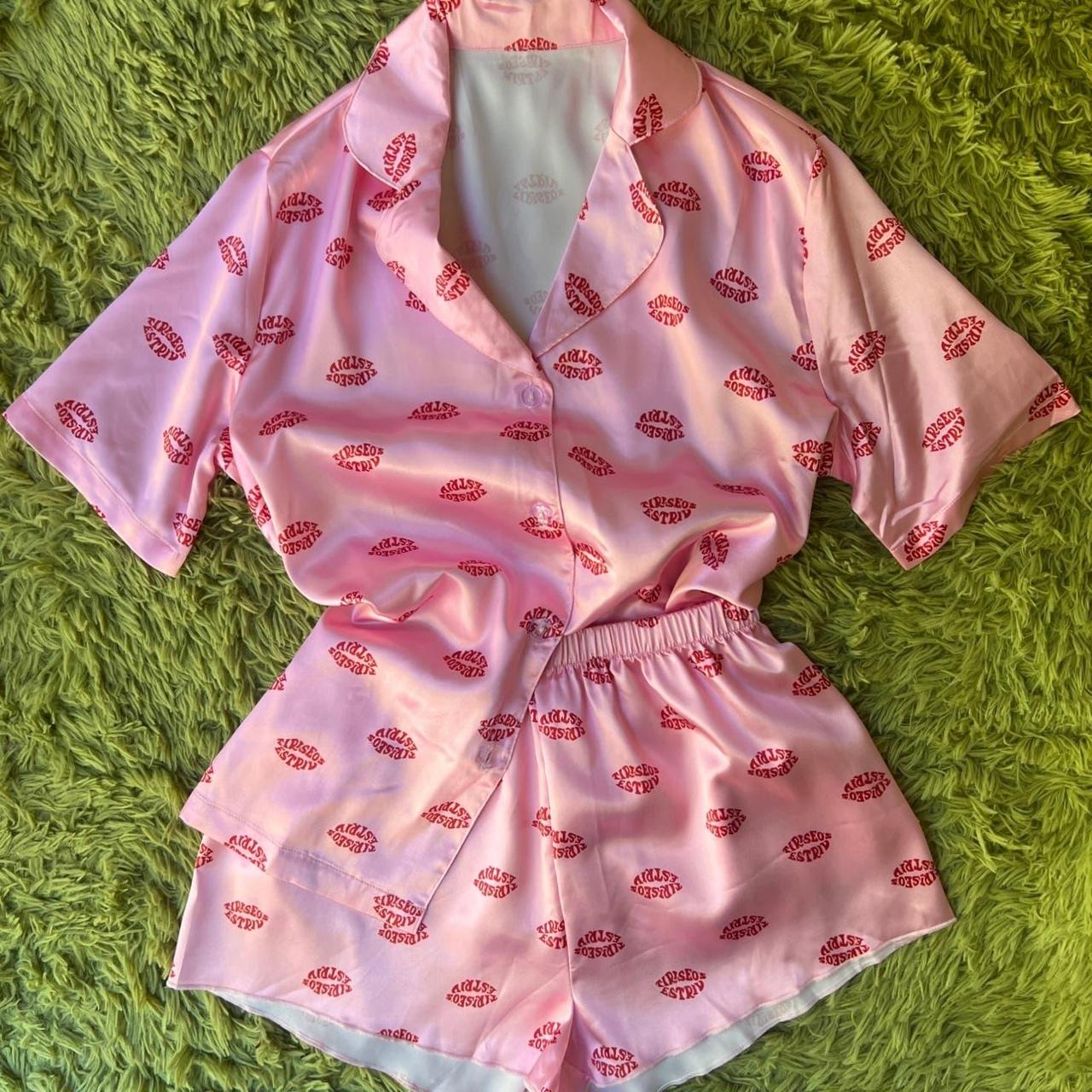 Pink satin pajama set. 2 available sizes in small... - Depop