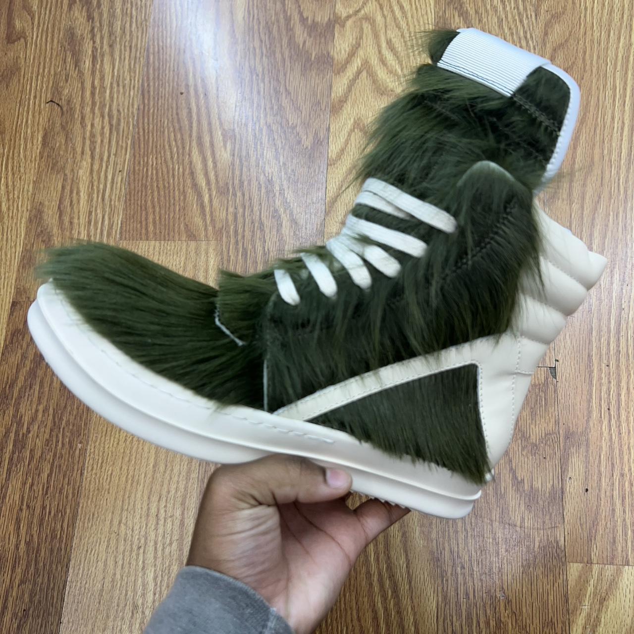 Size 38 Green and white FUR Rick Owens GeoBaskets ... | Depop