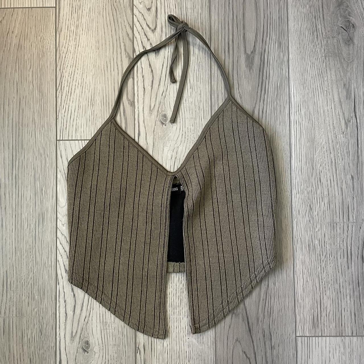 pretty little thing dark green open front halter... - Depop