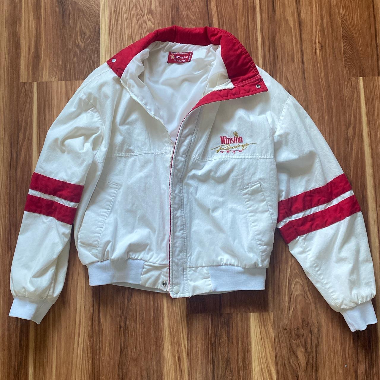 Vintage white Winston racing team jacket with red... - Depop