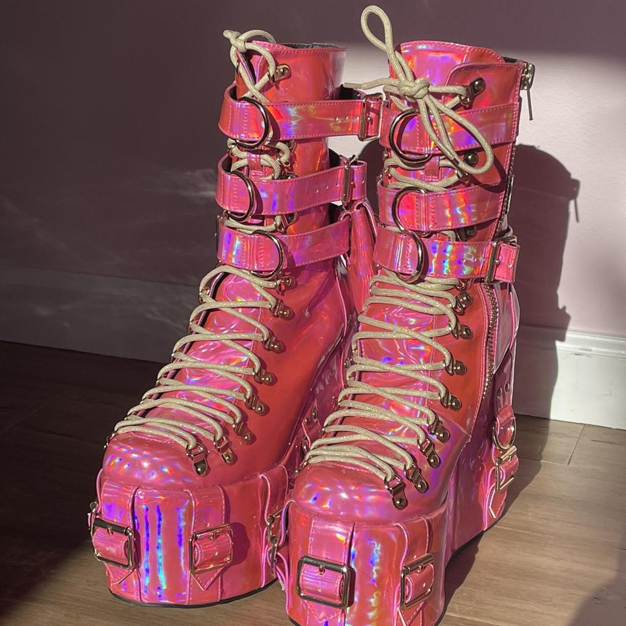 Club exx. Sweetest holographic traitor boots... - Depop