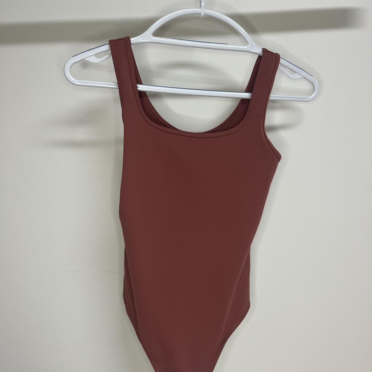 Abercrombie rust fitted tank bodysuit with square... - Depop