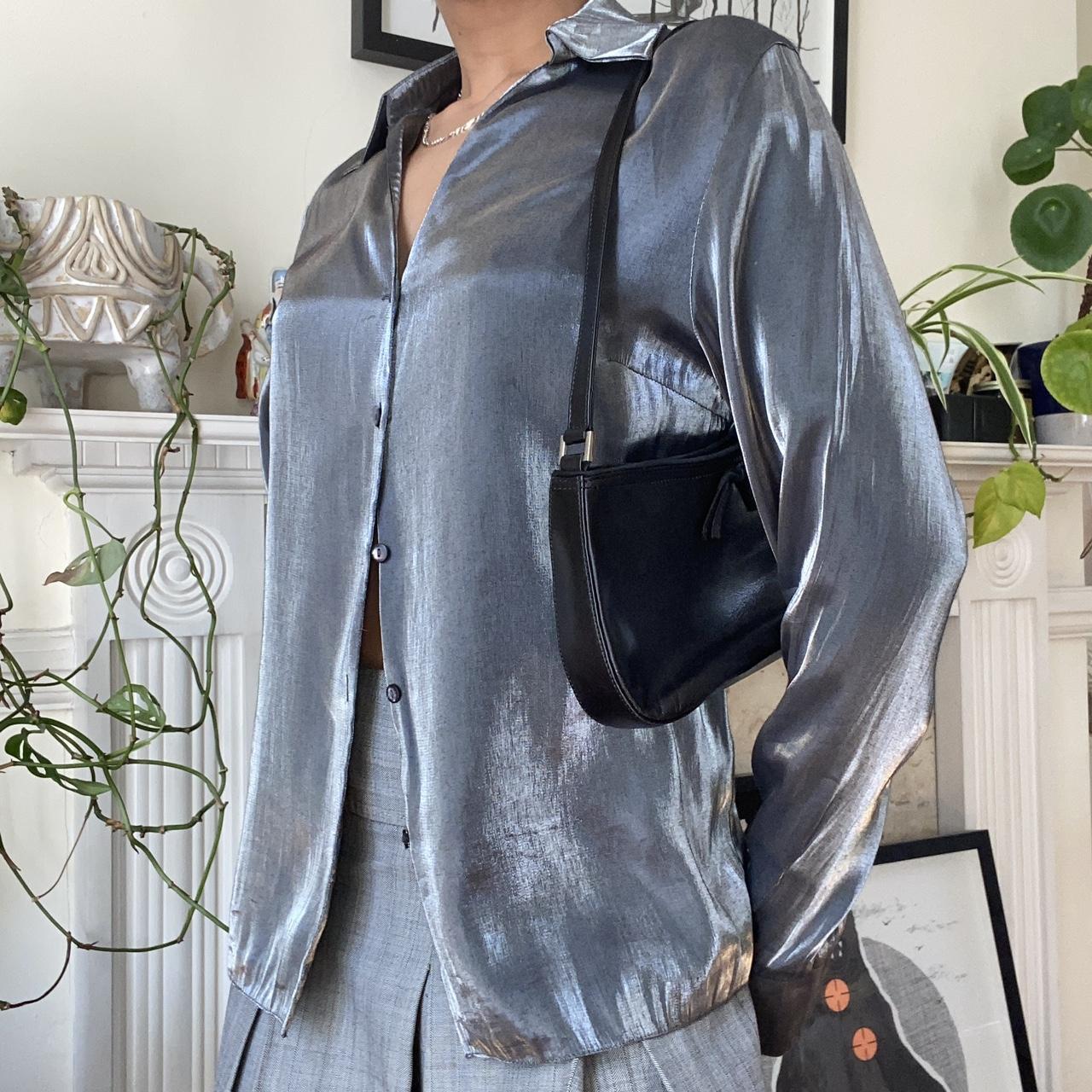 90s silver shirt Best fit for a UK 10 or small 12.... - Depop