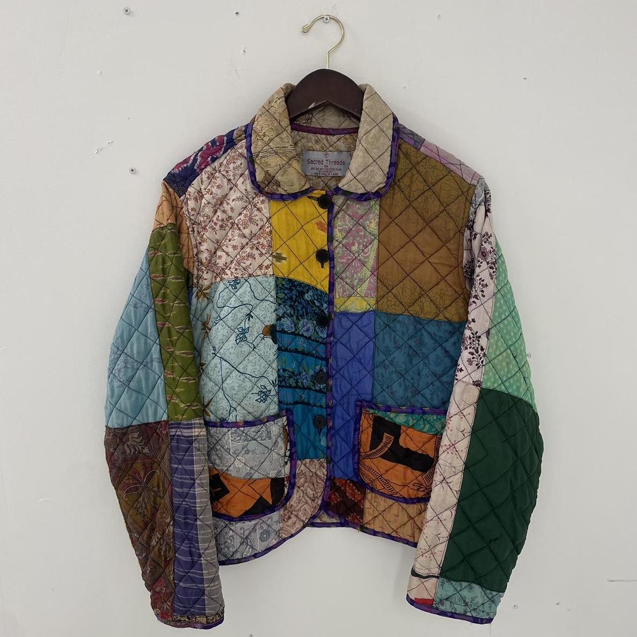 Vintage multicolor quilted lightweight jacket S/M... - Depop
