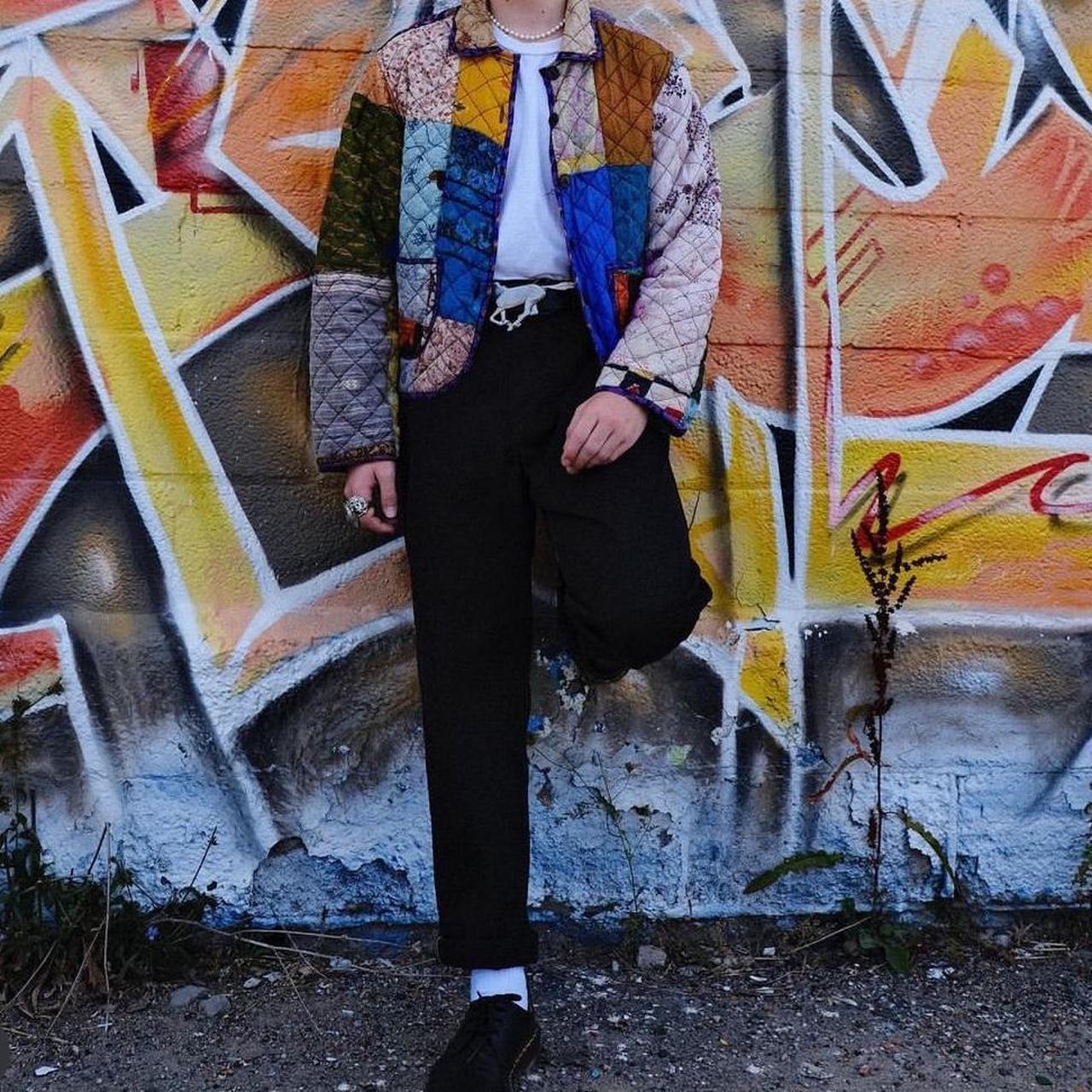 Vintage multicolor quilted lightweight jacket S/M... - Depop