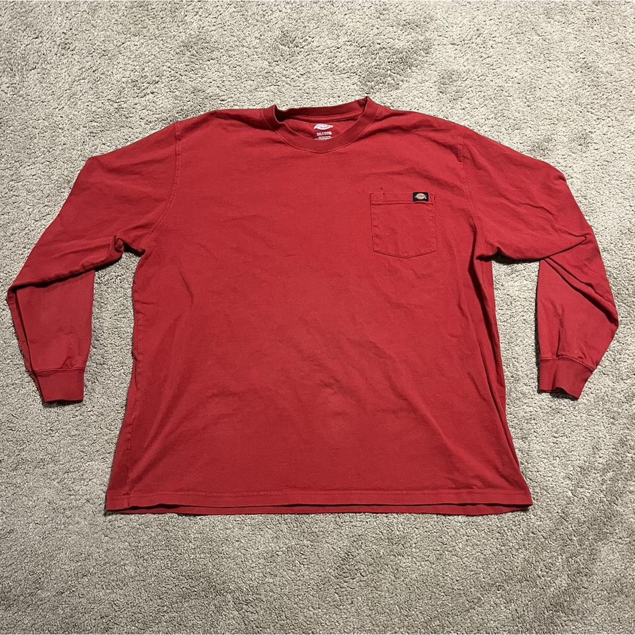 Red oversized dickies long sleeve. Size-3XL Fits... - Depop